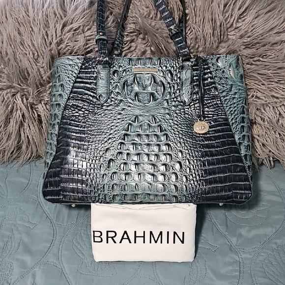 Brahmin | Bags | Brahmin Euc Blue Green Crocodile Embossed Leather ...